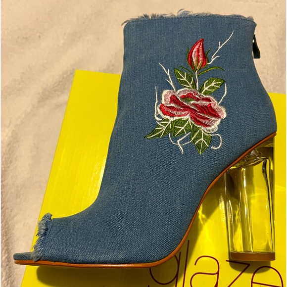 Glaze | Shoes | Glaze Open Toe Denim Boots Sizes 8 85 | Poshmark